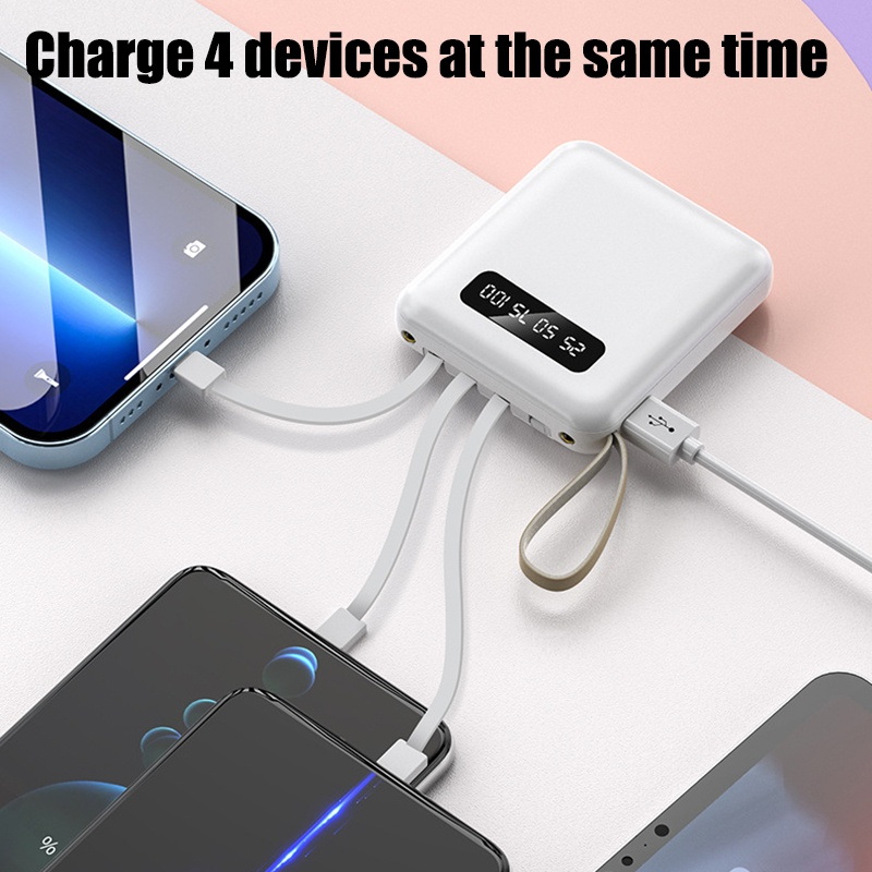 20000mAH Fast Charing Power bank With 4 Cables Cute Mini Powerbank With ...