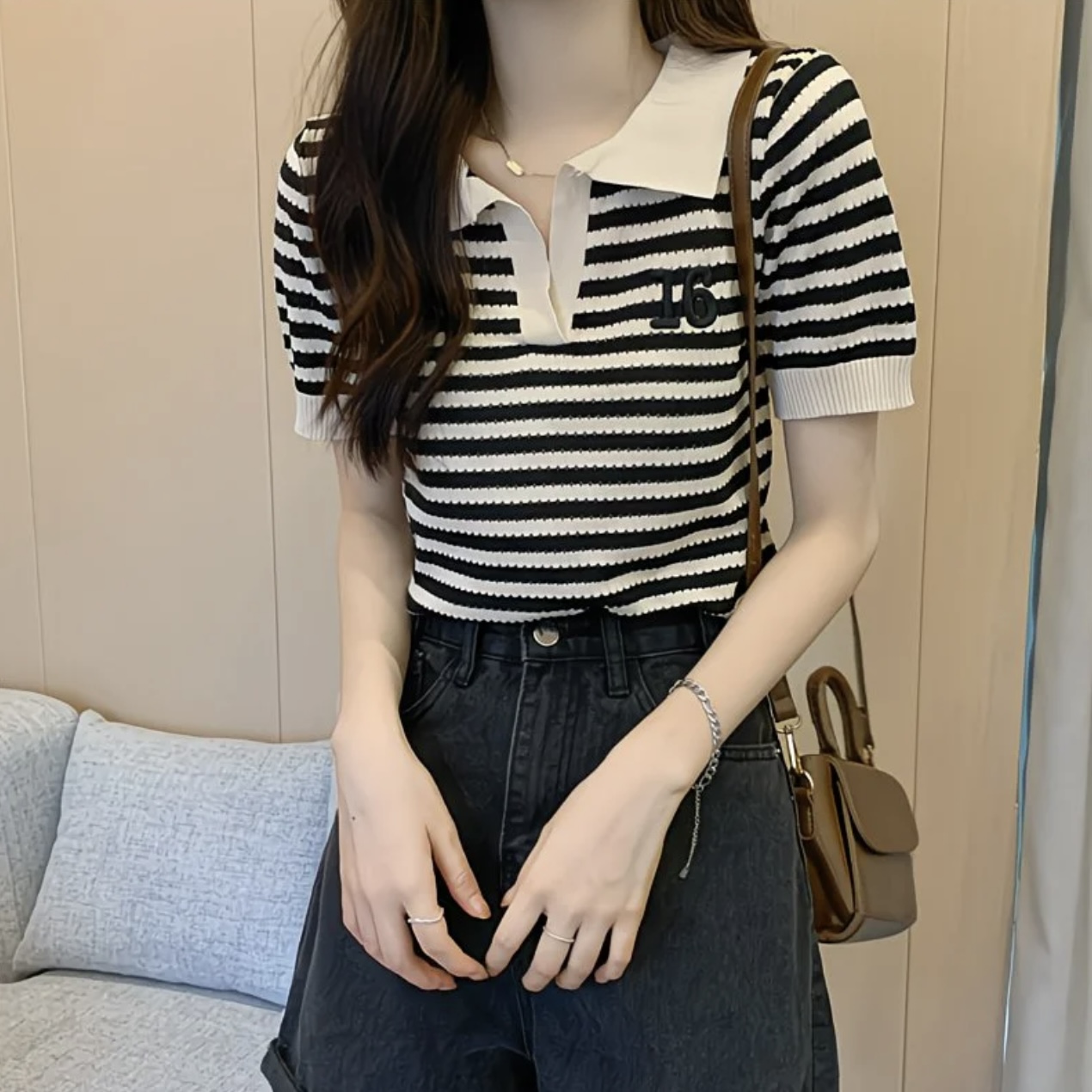 Jolly Chic Embroidery Eyelet Collar Neck Knitted Top M1545 | Shopee ...