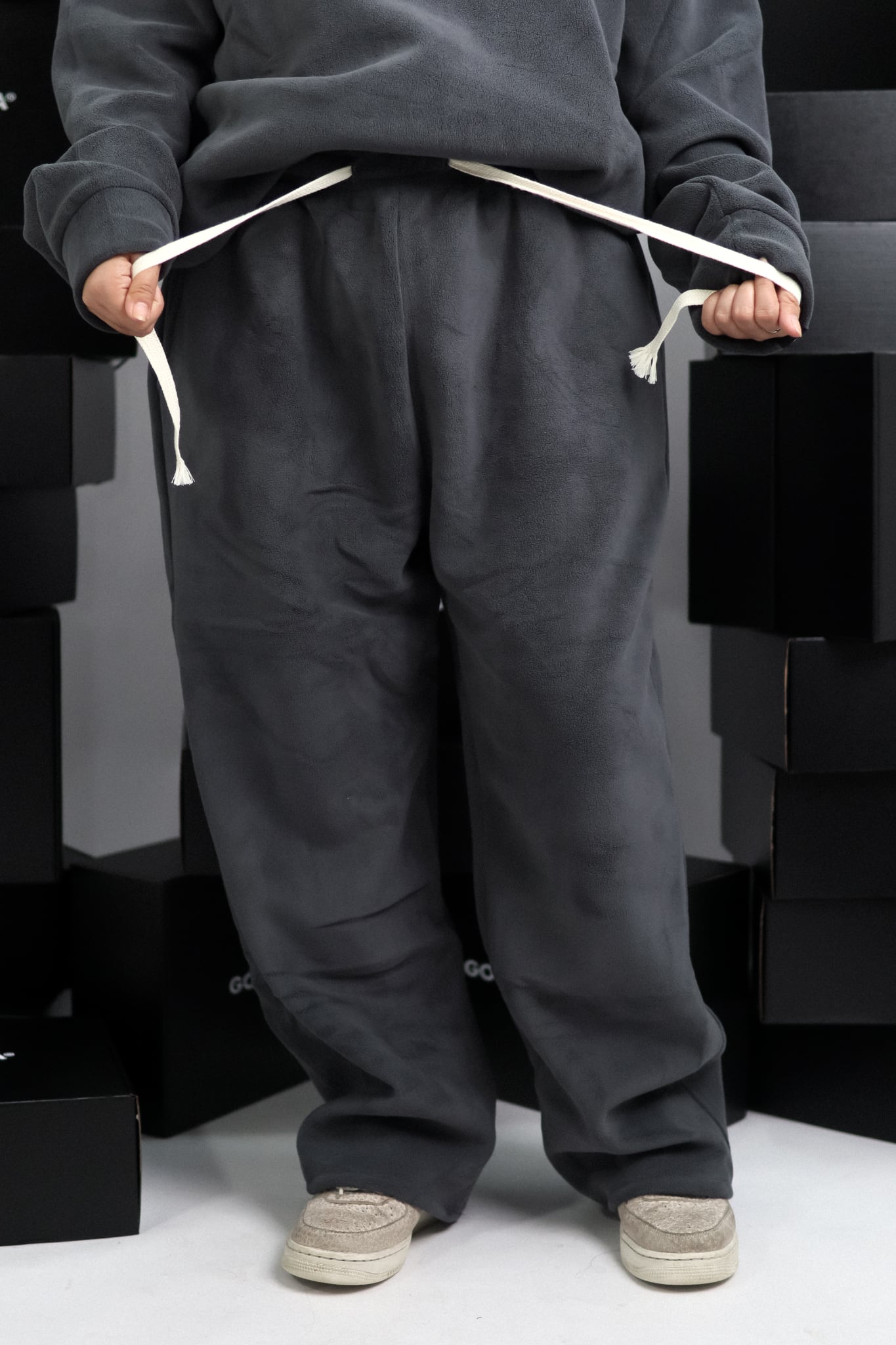 ALL OVER FUNNEL NECK IN DUSTY MID PATCH HOODIE PANTS SUEDE (GOODMAFIA ...