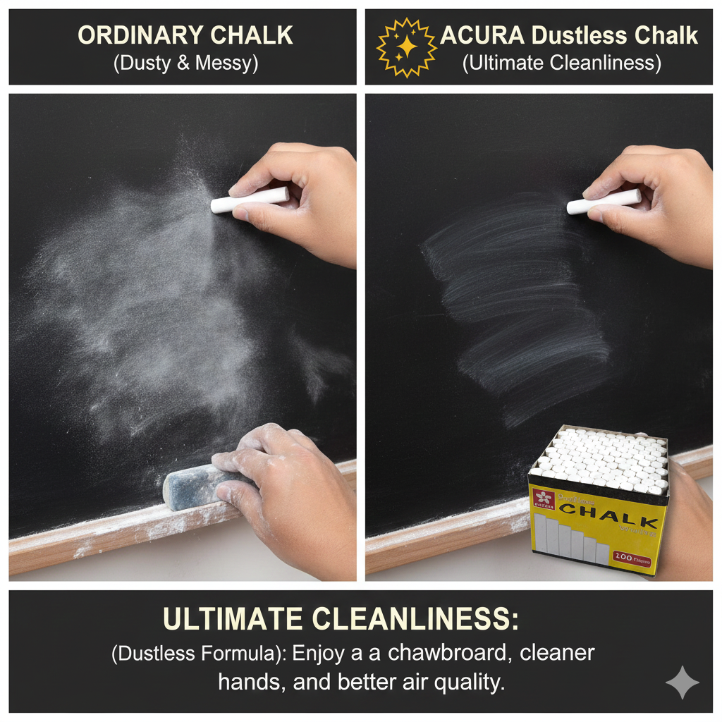 Acura Dustless Chalk White (100 Pcs / 10mm Thick) | Premium, Non-Toxic ...