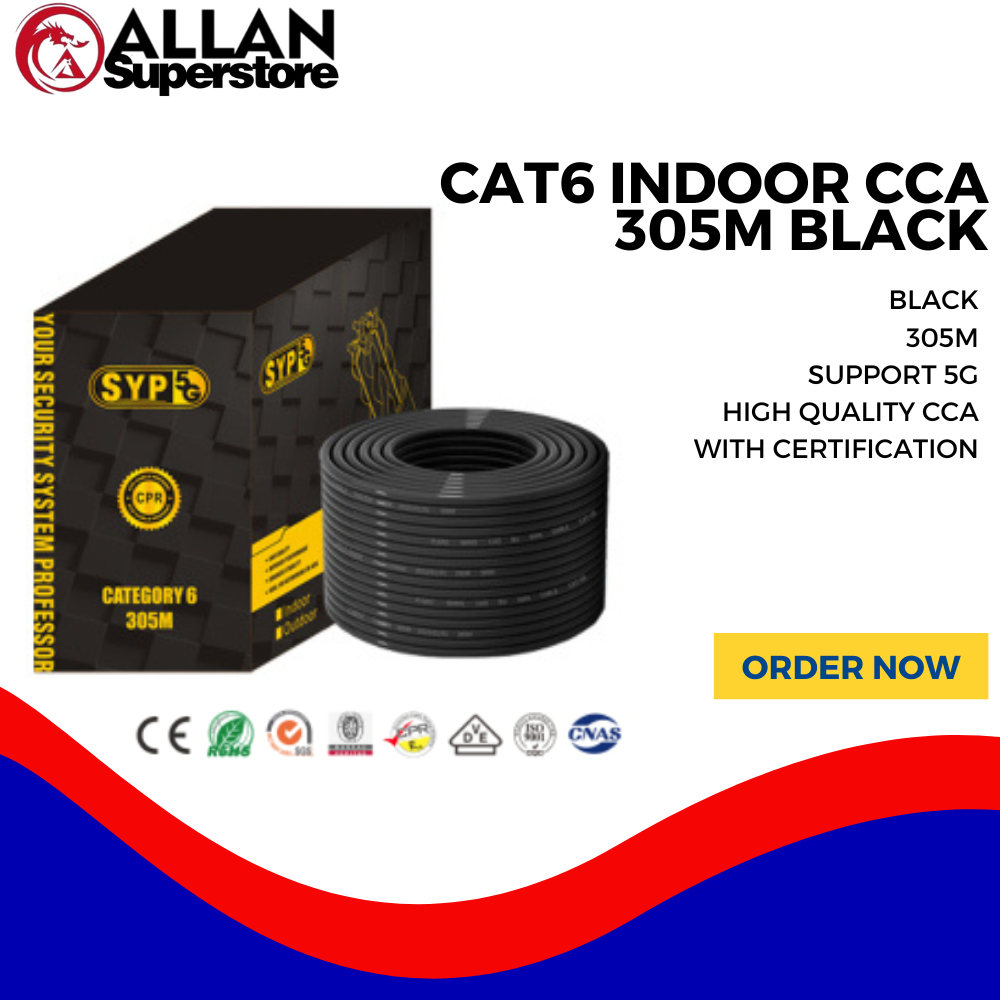 SYP 5G Indoor | Outdoor CAT6 UTP CCA Network Cable Black PVC 305M ...