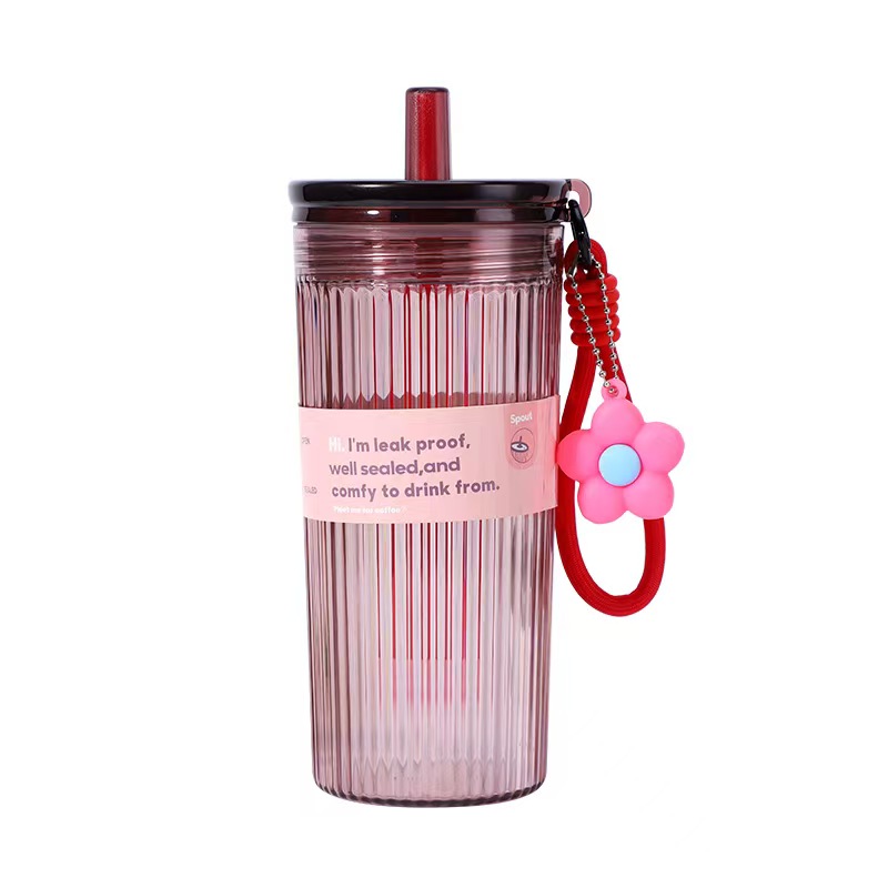 650ml Ice Crystal Double-Layer Plastic Cup with Straw and Carrying Rope ...