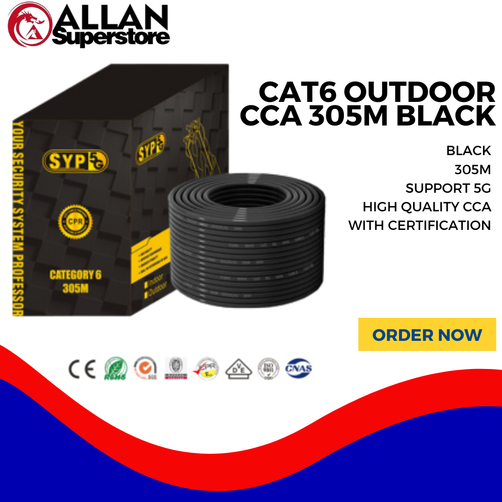 SYP 5G Indoor | Outdoor CAT6 UTP CCA Network Cable Black PVC 305M ...