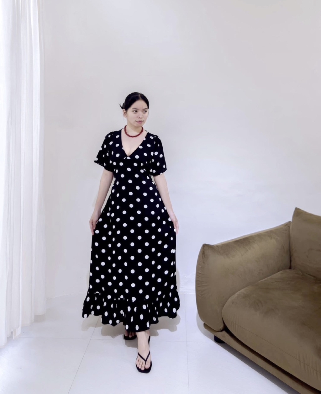 Lora Puff Sleeve Maxi Dress – Challis Fabric, Polka Print, Garter Back ...