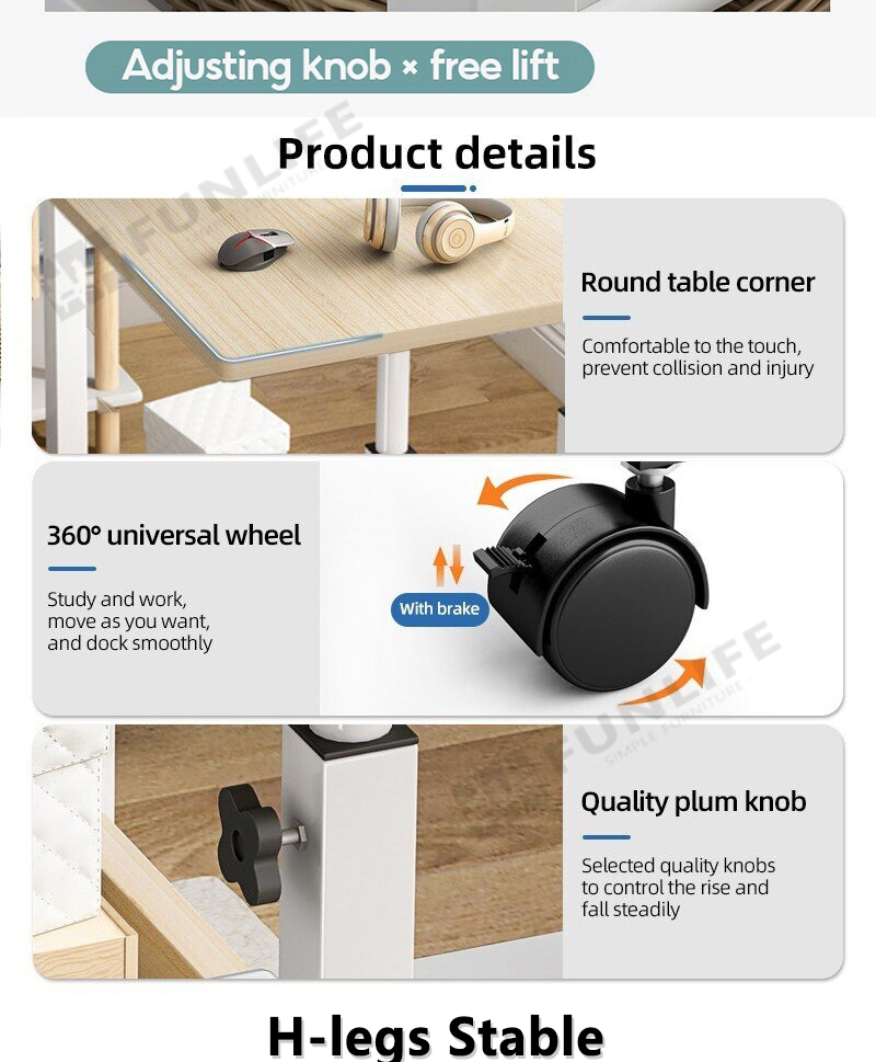Adjustable Bed Table H-legs Stable Bed Side Study Desk Standing ...