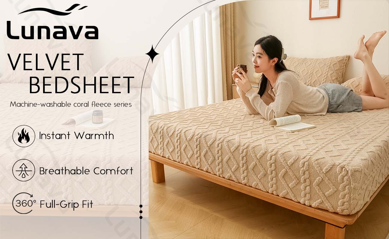LUNAVA Velvet Bedsheet Machine Washable Dust Resistant Fully Wrapped ...