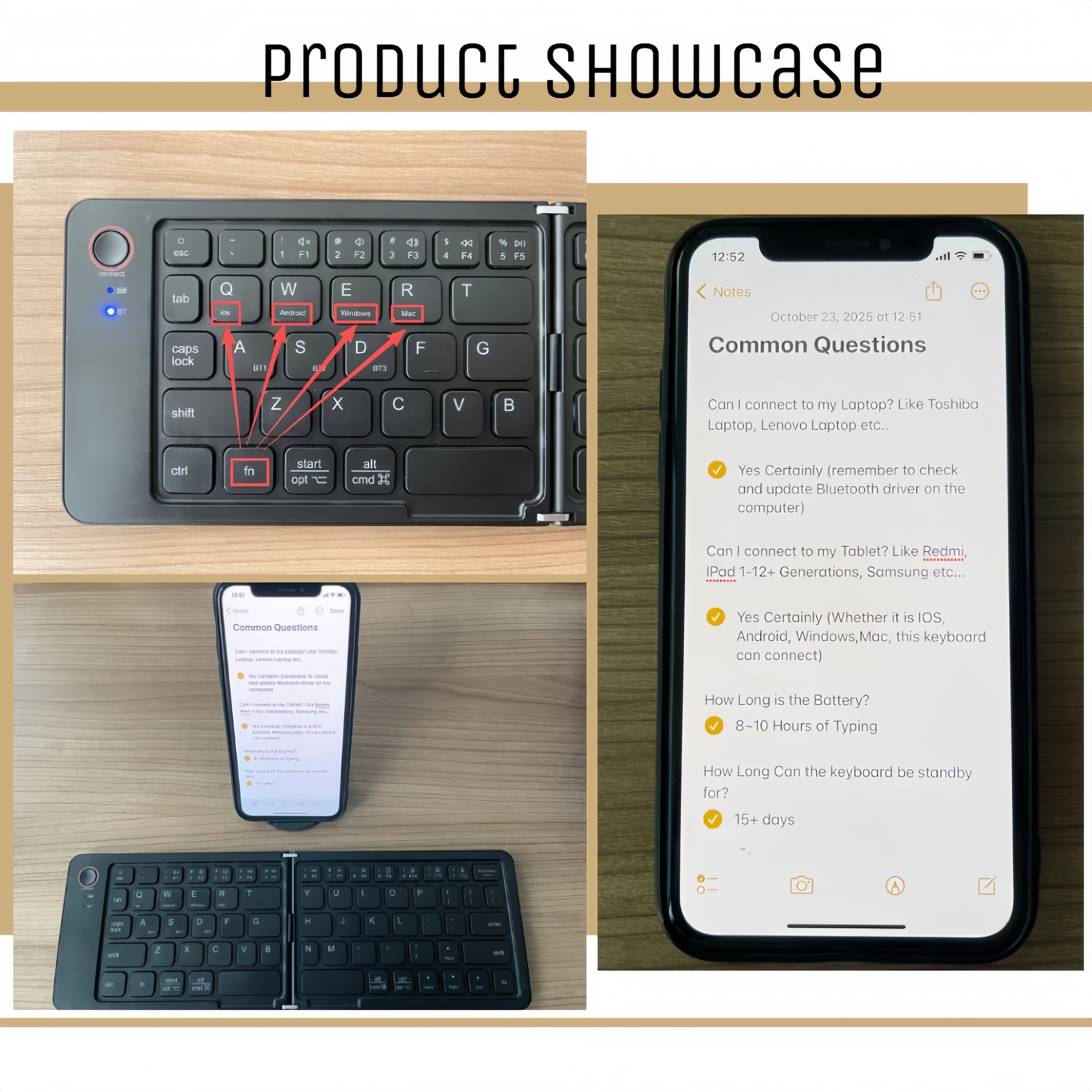 IQUNIX Wireless Bluetooth Foldable Keyboard Compatible With iOS Android ...