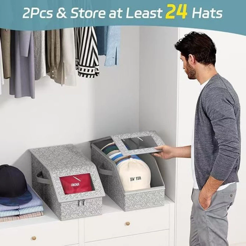 Foldable Dustproof Baseball Cap Storage Box Large Capacity Transparent ...