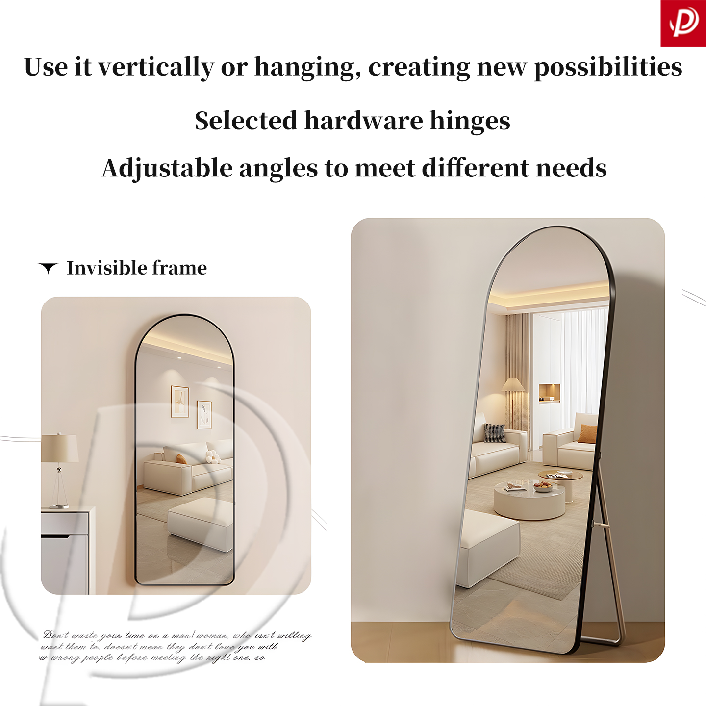 120-160 Full Boby Mirror With Stand Whole Body HD Arch Mirror Full ...