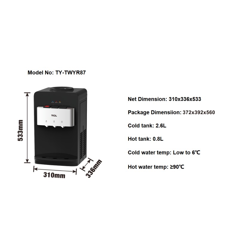 TCL Table Top Water Dispenser TY-TWYR87 Fast Cooling Water -6℃,，Hot ...