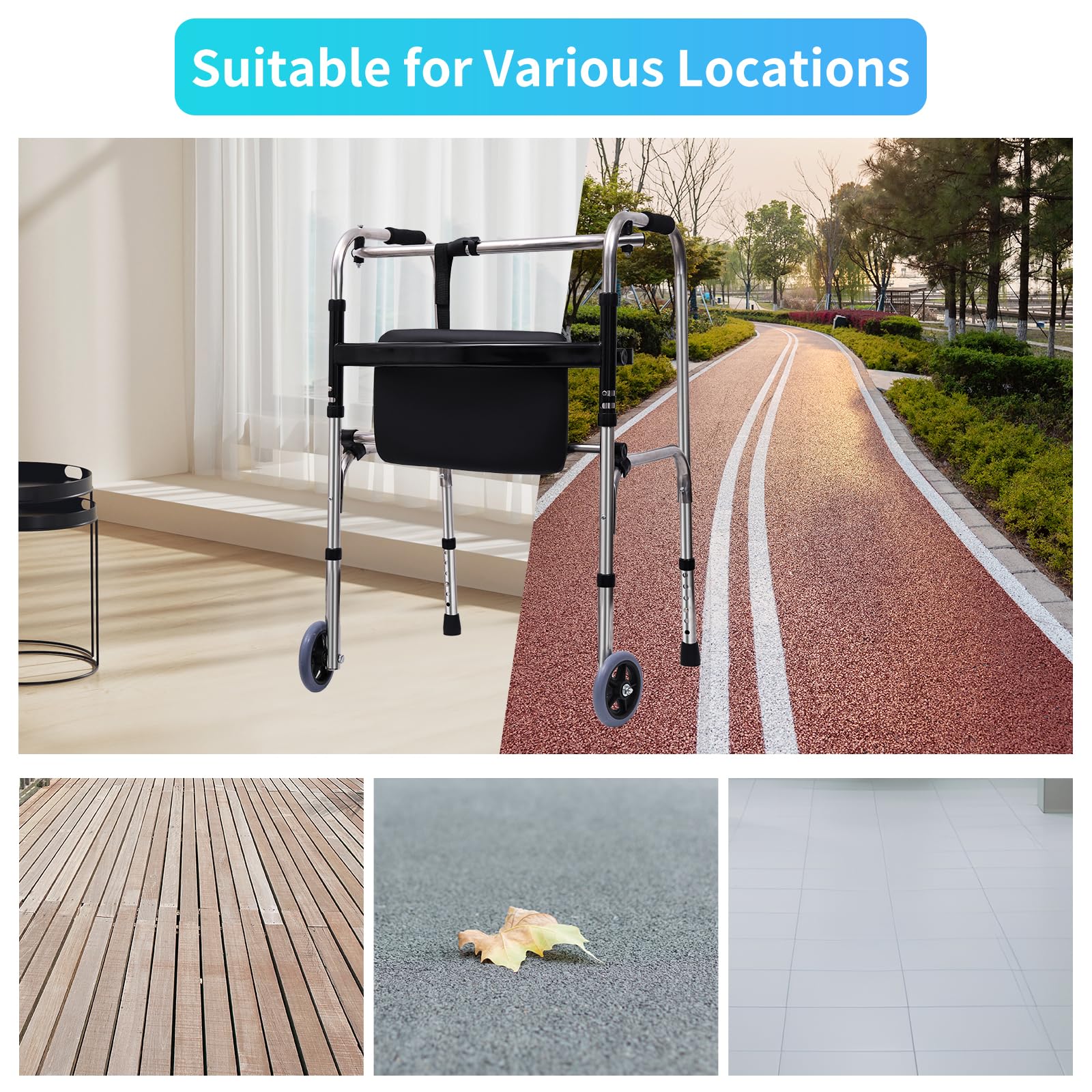 Heavy Duty Stainless Steel Foldable Walker For Elderly With Chair And ...