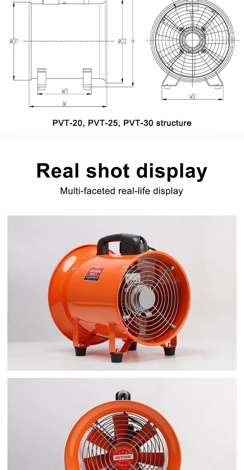 Exhaust Fan 8/10/12 Inches 370W Portable Axial Flow Fan Low Noise ...