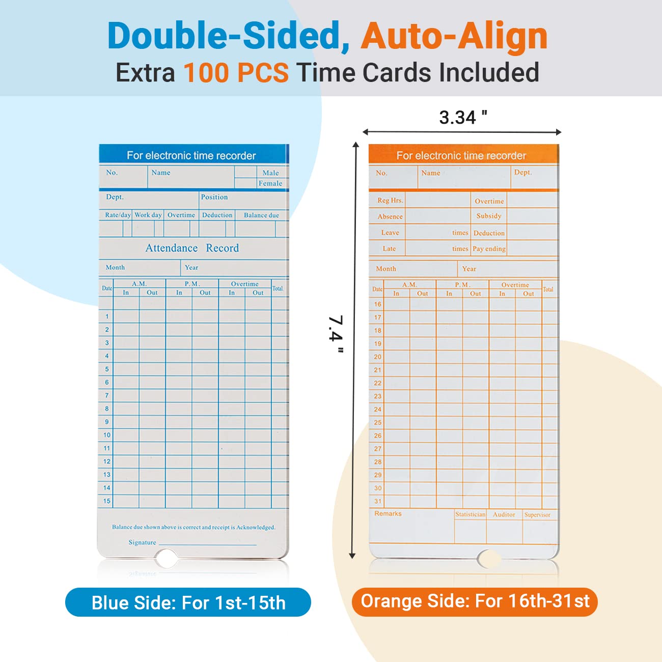 English Attendance Time Card 100Pcs/Pack Monthly 2-Sided Timecard for Employee Attendance ...