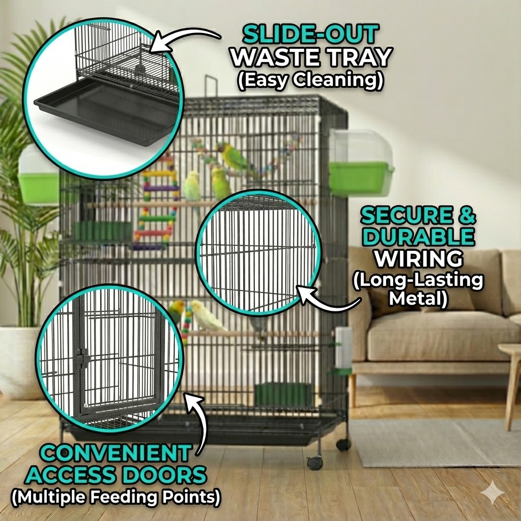 Papapet Bird Cage Double Layer Tall Parrot Cage High Profile Breeding ...