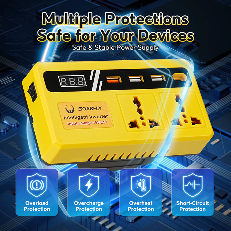 Cordless Portable Mini Smart Inverter Power Converter Power Generator 2 PORTS 220V + USB 21V ...