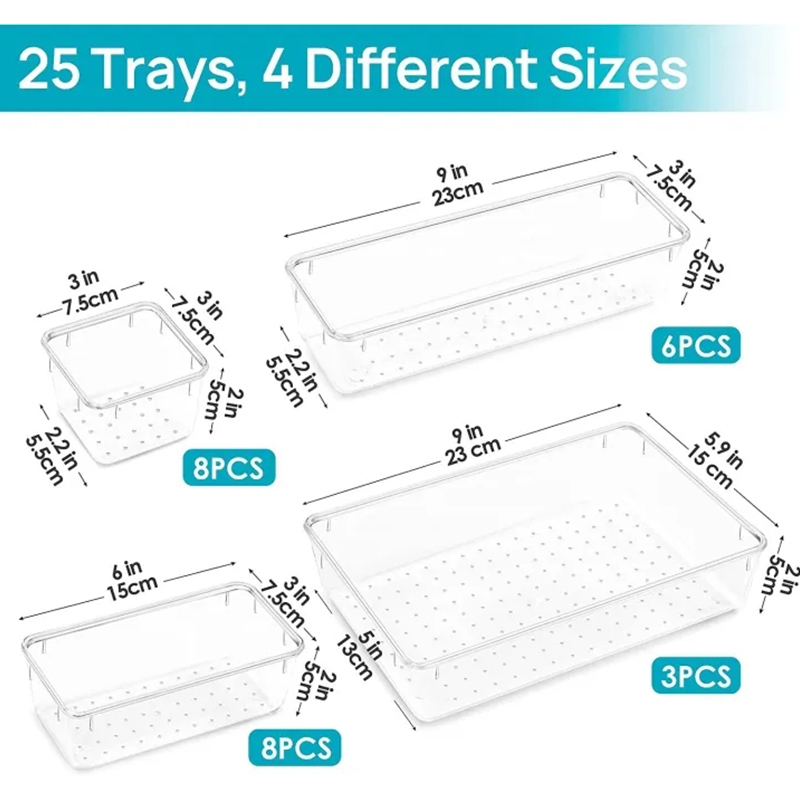 16/25PCS Acrylic Drawer Organizer Set Desk Tray Container Cosmetic ...