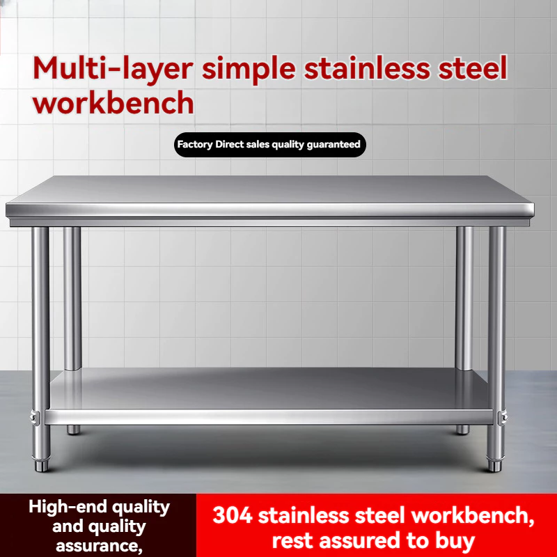 【COD】304 Stainless Steel Workbench Double Layer Thickened table 60 ...
