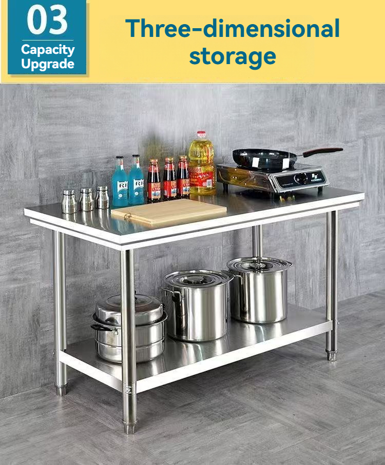 【COD】304 Stainless Steel Workbench Double Layer Thickened table 60 ...