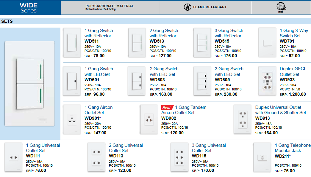Royu WIDE SERIES Universal Outlets & Switches (1Gang, 2Gang, 3Gang, ACU ...