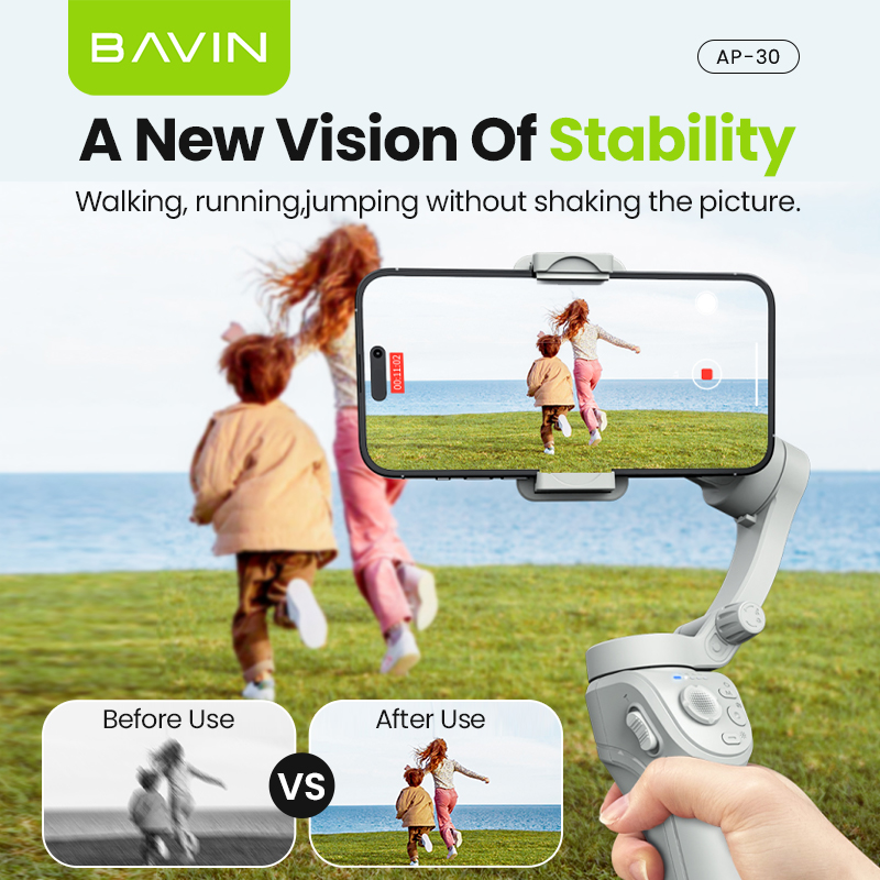 BAVIN P30/P31 Foldable Phone 3-Axis Gimbal Stabilizer w/Tripod/Fill ...