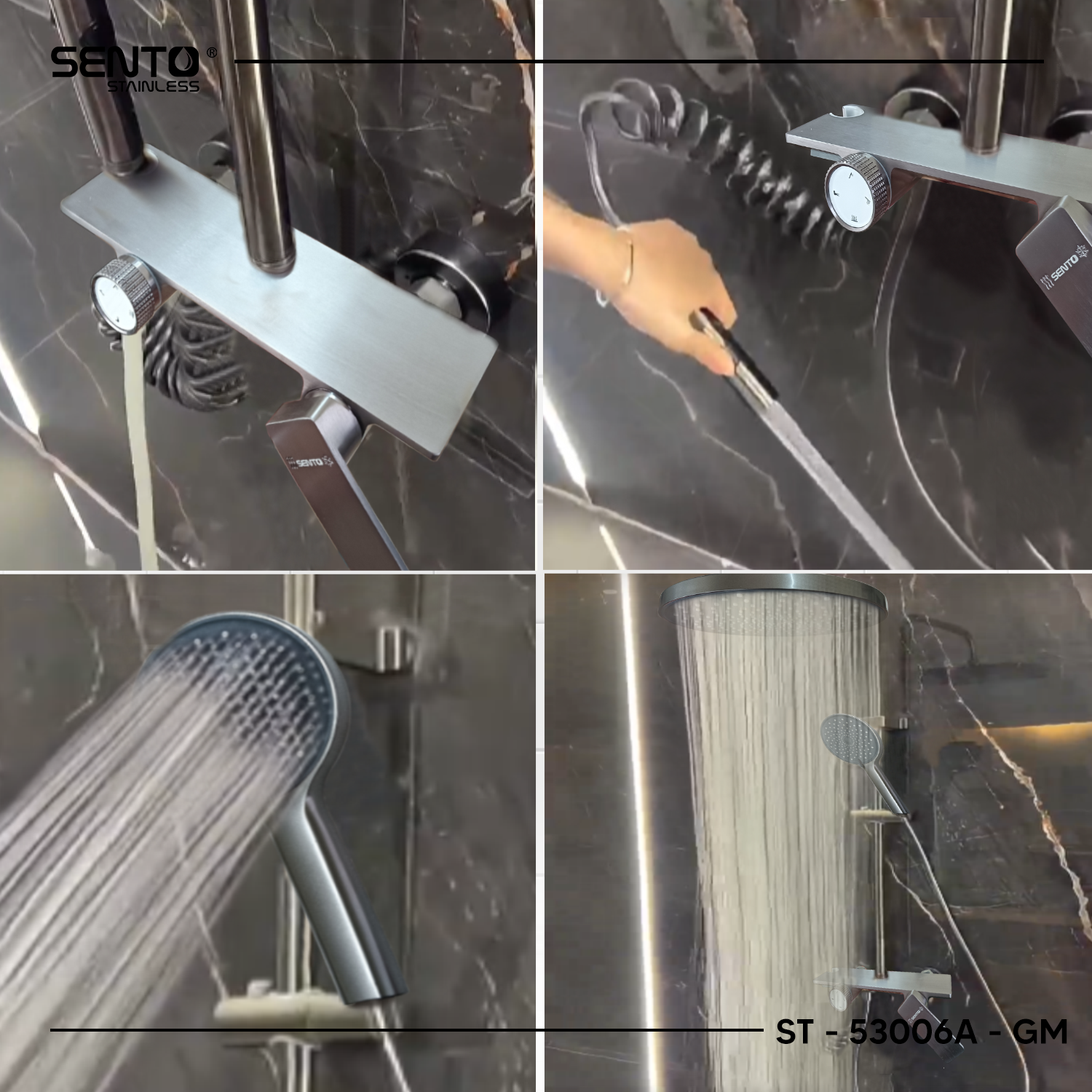 SENTO Luxury Shower Set Circle Head Hot and Cold Gun Metal ST-53006A-GM ...