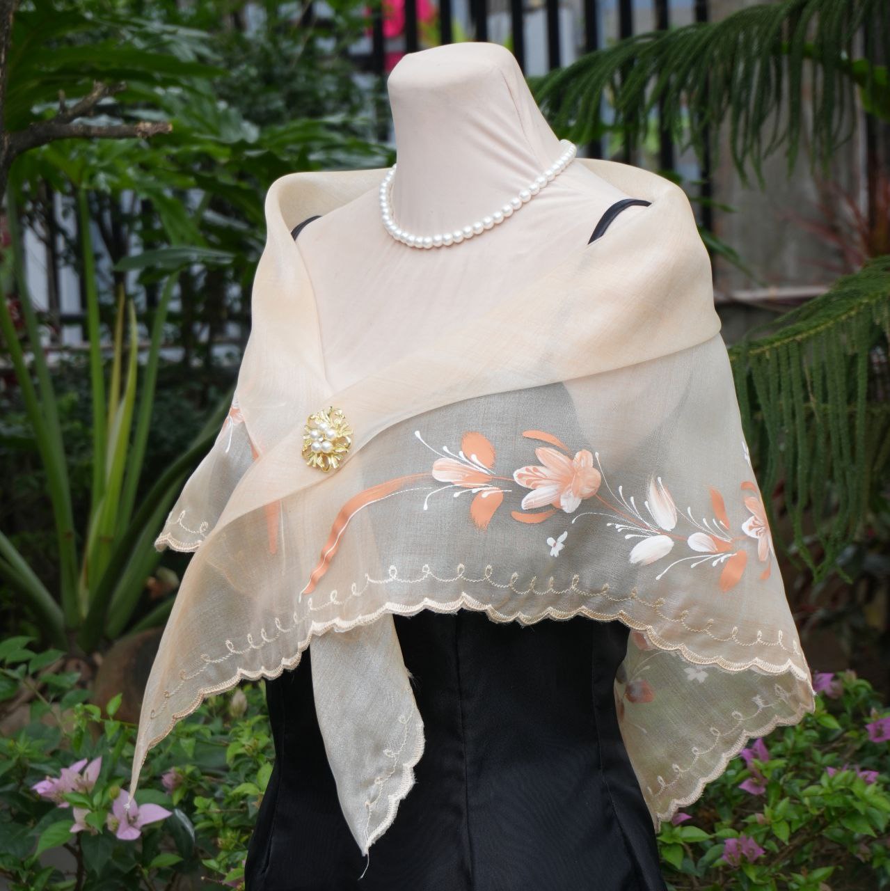 HABLON Alampay Shawl Wrap Around Filipiniana Black Beige Maroon Pinya ...