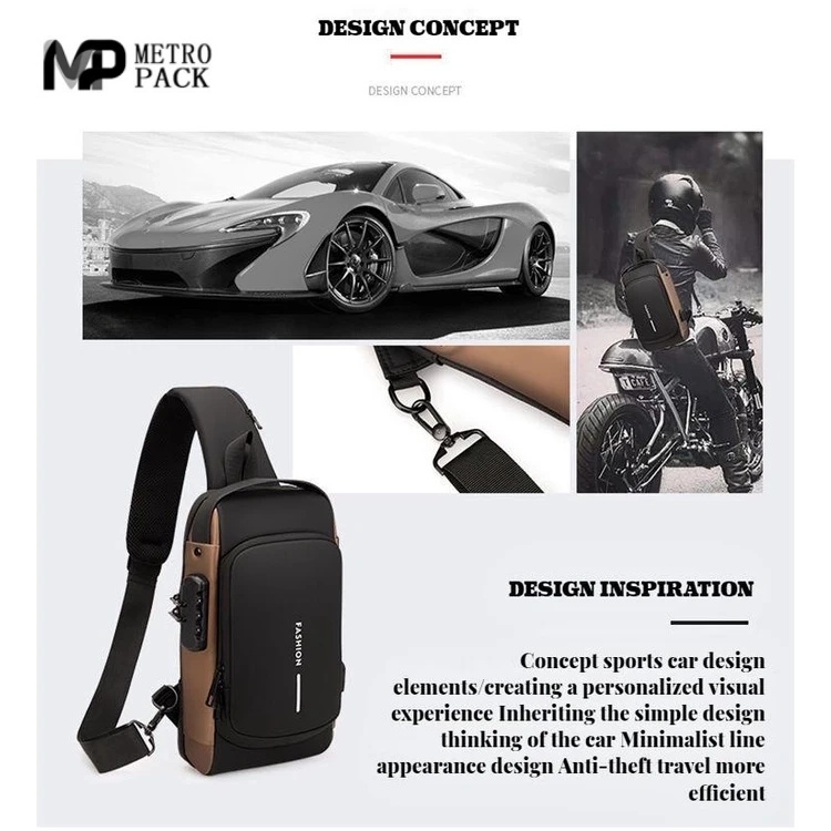 METROPACK Men’s Waterproof Motorcycle Chest Bag USB Sling Bag Anti ...