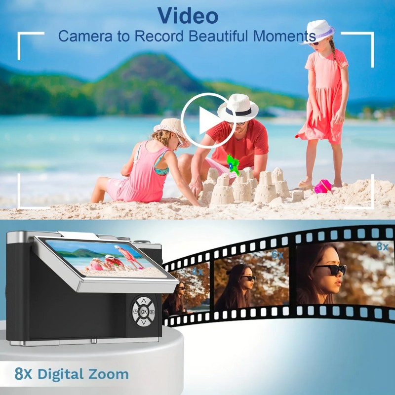 Digital Camera 4K HD Selfie Flip screen 180° Built-in Flash 30X Zoom ...