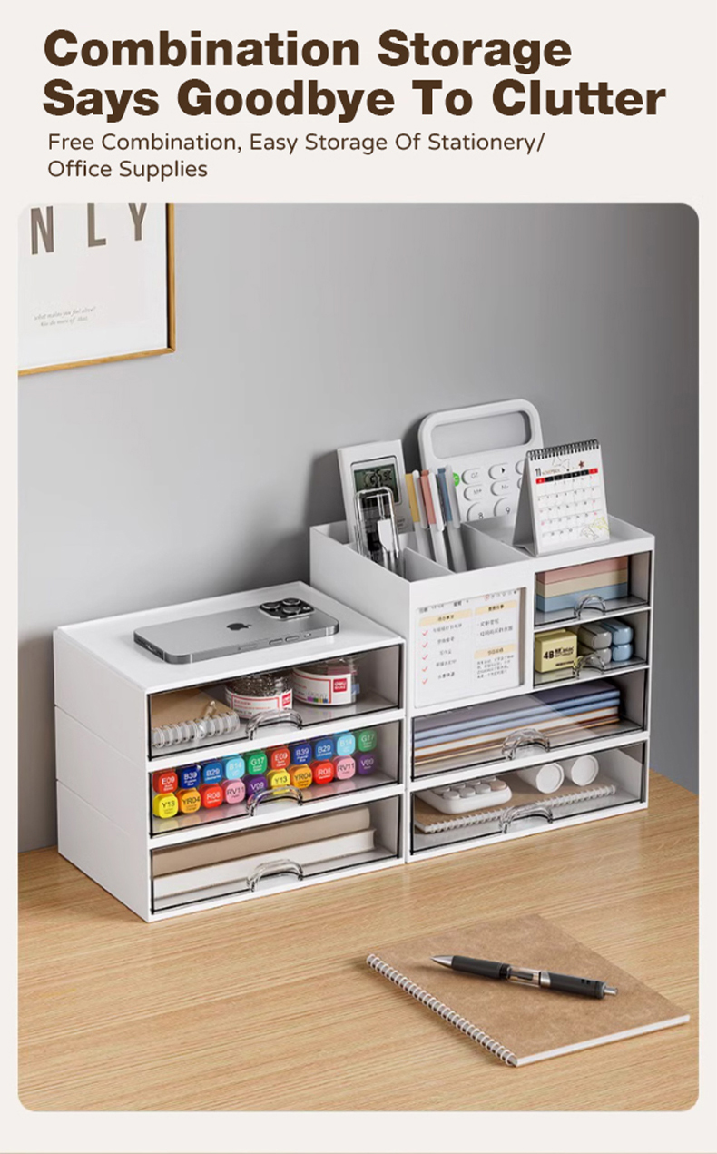 Desk Organizer Rack with Drawer Stackable Desktop Storage Box for Home ...