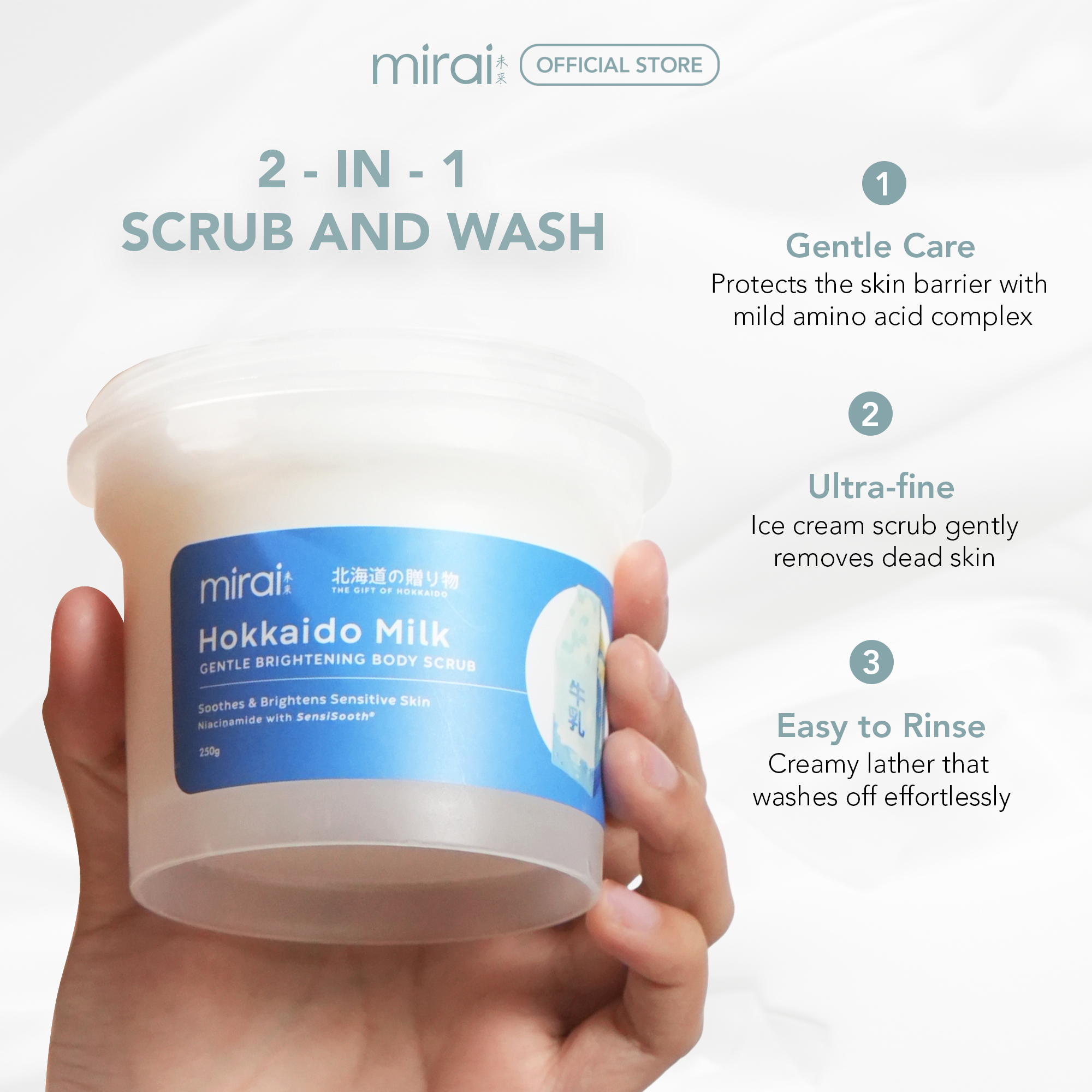 Mirai Hokkaido Trio Milk Gentle Brightening Body Scrub Niacinamide Oat ...