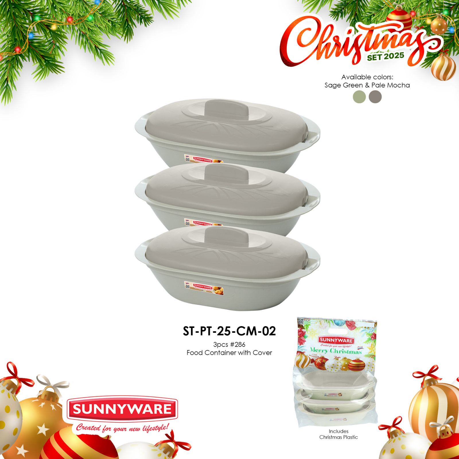 Sunnyware 2025 Christmas Set 2 (3 x 286) Food Container Storage with ...