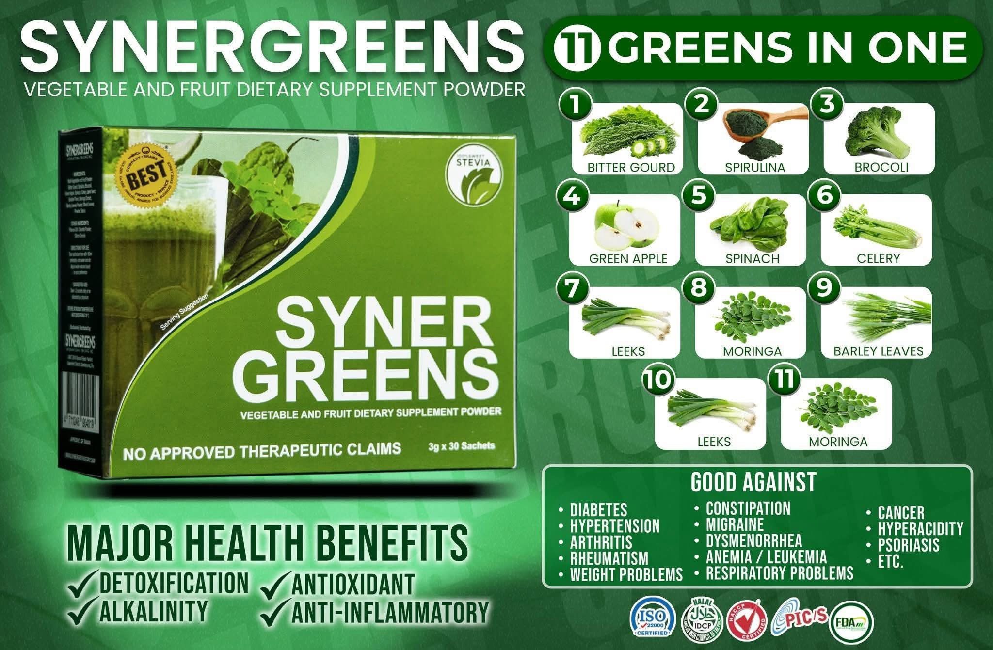 SYNERGREENS VEGETABLE AND FRUIT DIETARY SUPPLEMENT POWDER 30 SACHETS ...