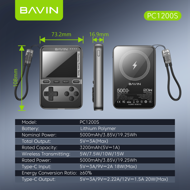 BAVIN PC1200S 5000mAh Mini Game Console Wireless Power Bank w/ Memory ...