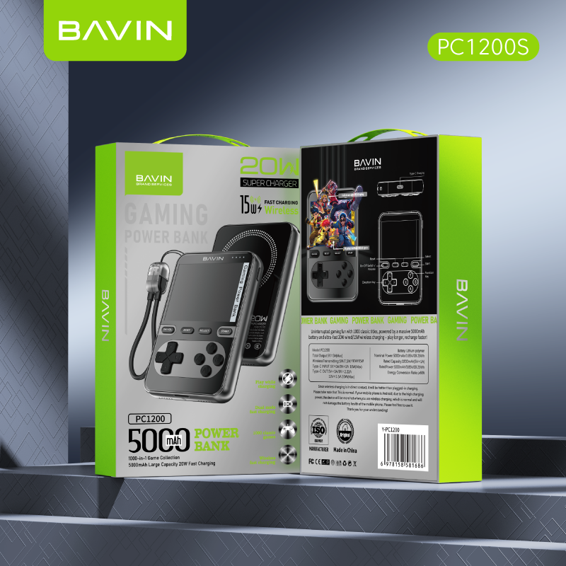 BAVIN PC1200S 5000mAh Mini Game Console Wireless Power Bank w/ Memory ...