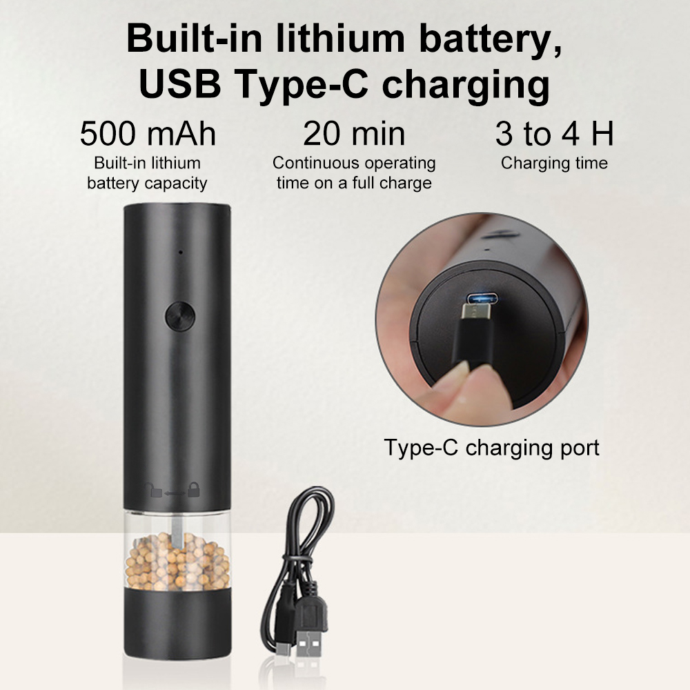 INSMART 2PCS Electric Pepper Grinder USB Charging Spice Grinder With ...
