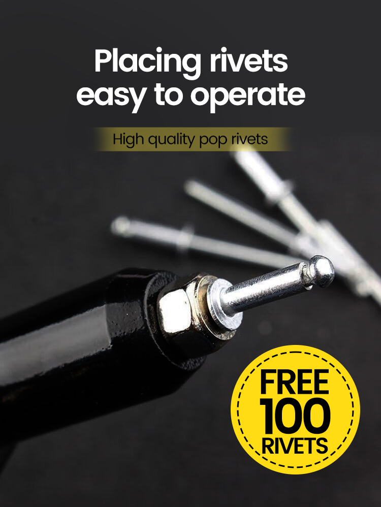 Rivet Gunual Core 100 Rivets Pulling Gun Heavy-Duty Hand Riveter Kit 4 Interchangeable Heads ...