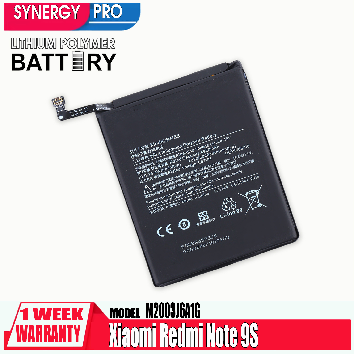 BN55 BATTERY FOR XIAOMI REDMI NOTE 9S BATTERY MODEL BN55 5020MAH ...