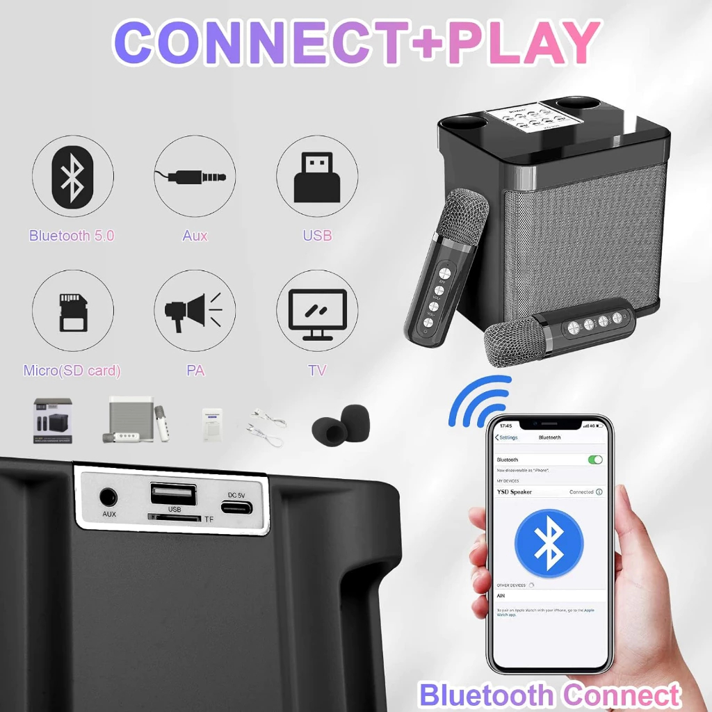 Bluetooth Speaker with mic Wireless Bluetooth Dual Microphone Karaoke ...