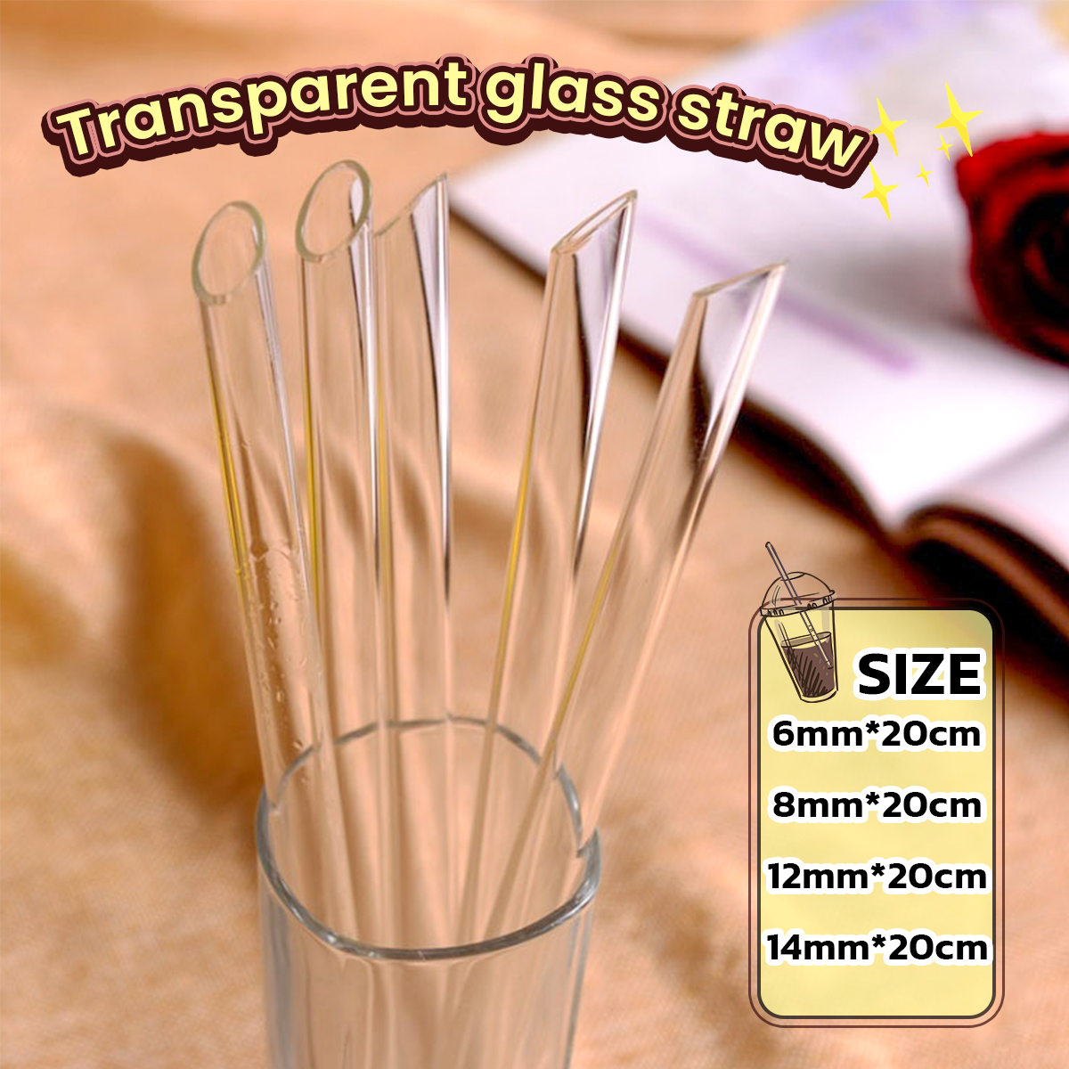 AF Clear Glass Straw Resistant Transparent Glass Straw 20cm Length ...