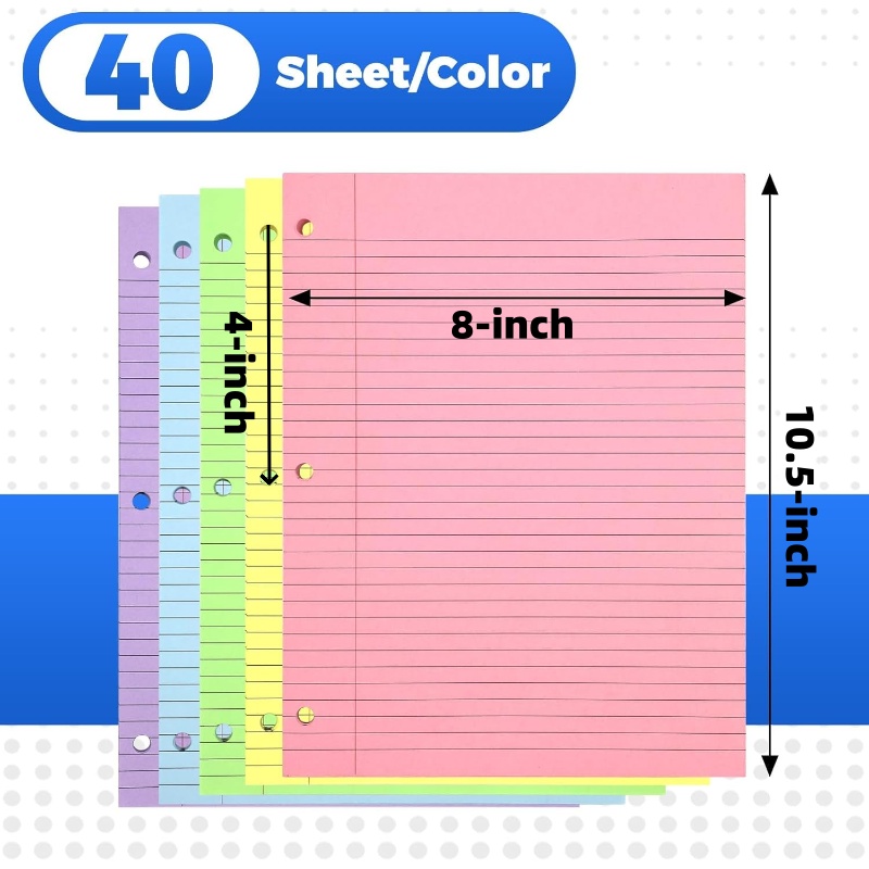 200Sheets Binder Loose Leaf Paper Colored Filler Paper Notebook Paper 3 ...