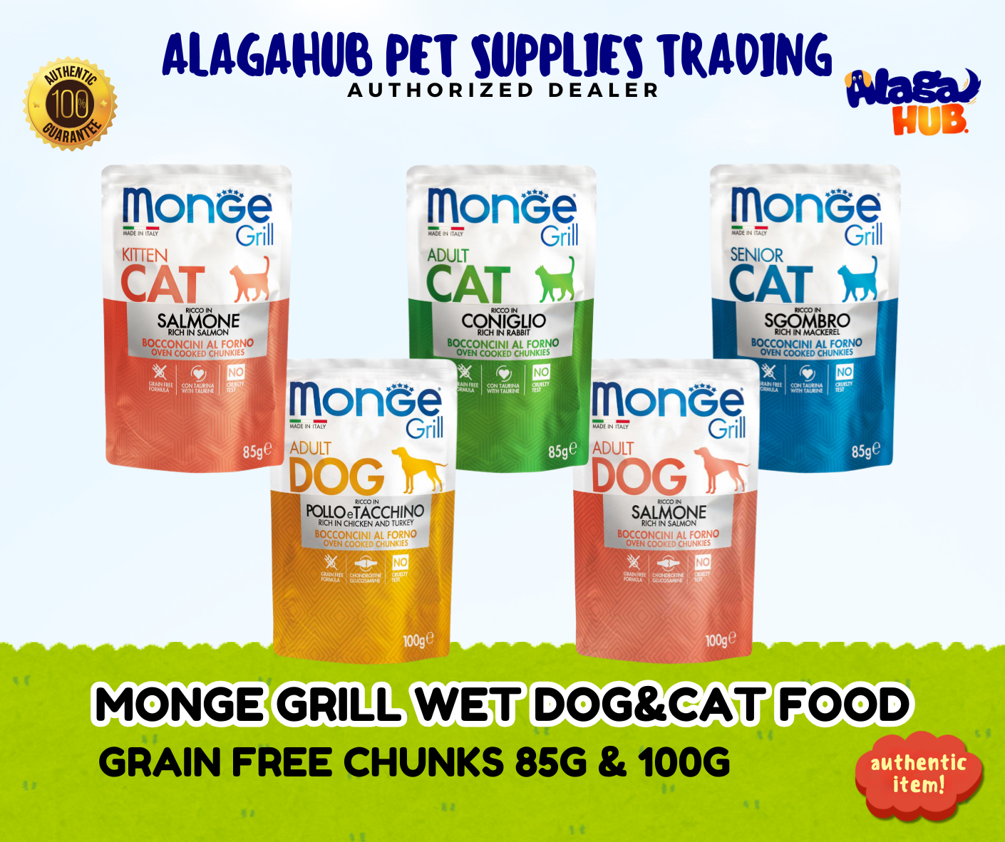 ALAGA MONGE GRILL CAT AND DOG WET FOOD IN POUCH 85G AND 100G OVEN ...