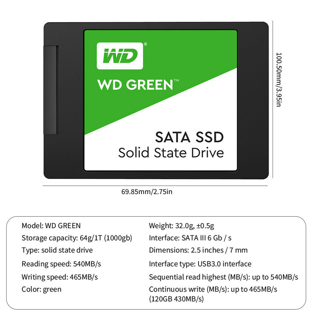 Western Digital WD Green SSD 2.5" High-Speed 500GB/1TB/2TB Internal ...