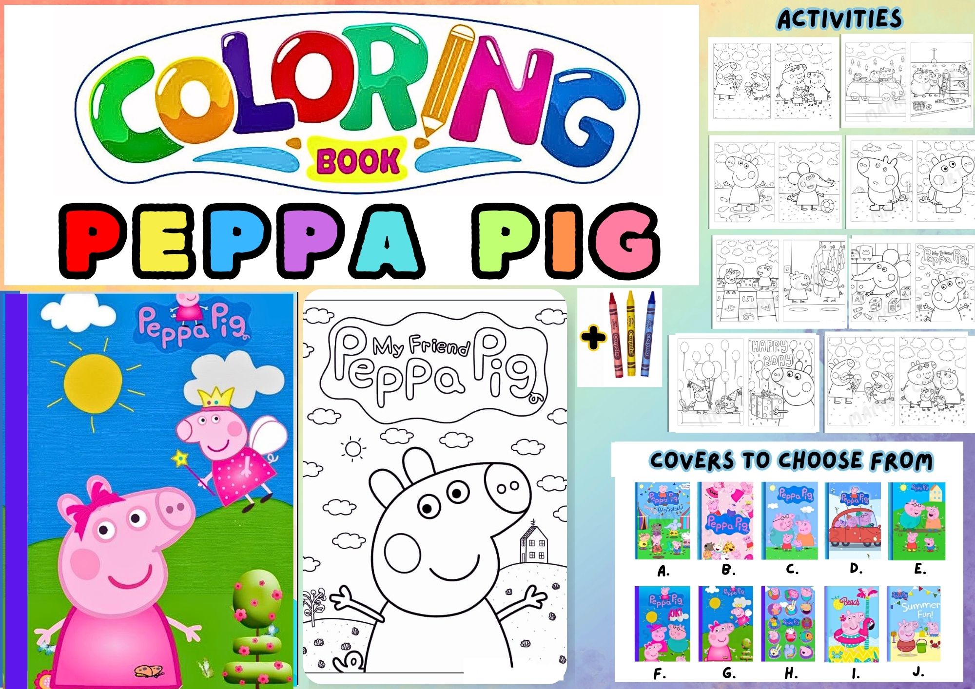 PEPPA PIG STYLE COLORING ACTIVITY BOOK FOR KIDS FUN CUTE EDUCATIONAL ...