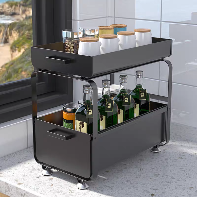 Pull Out Basket Kitchen Organizer Pull Out Cabinet Condiment Rack with ...