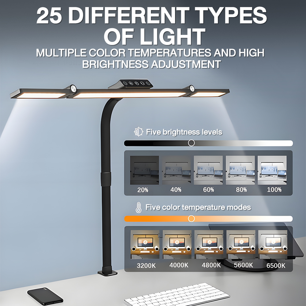 10 Dimmable Levels LED Desk Lamp with Remote Sensor Flexible Gooseneck ...