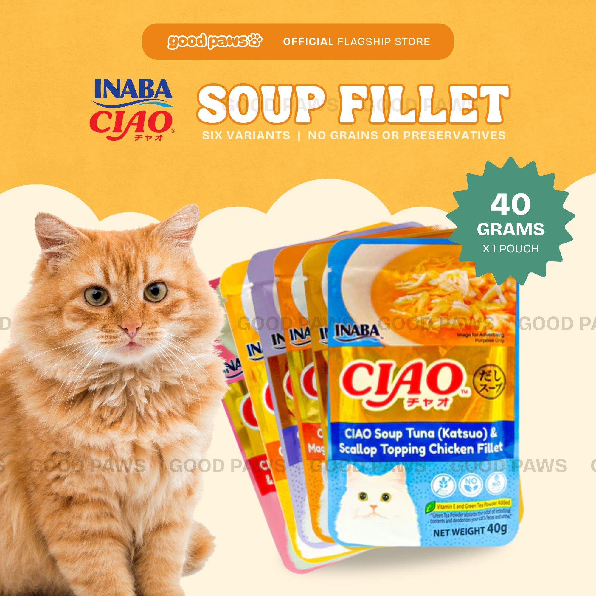 Inaba Ciao Pouch Soup Fillet Wet Cat Food/Cat Treats/Food Topper 40g (1 Pouch) | Good Paws ...