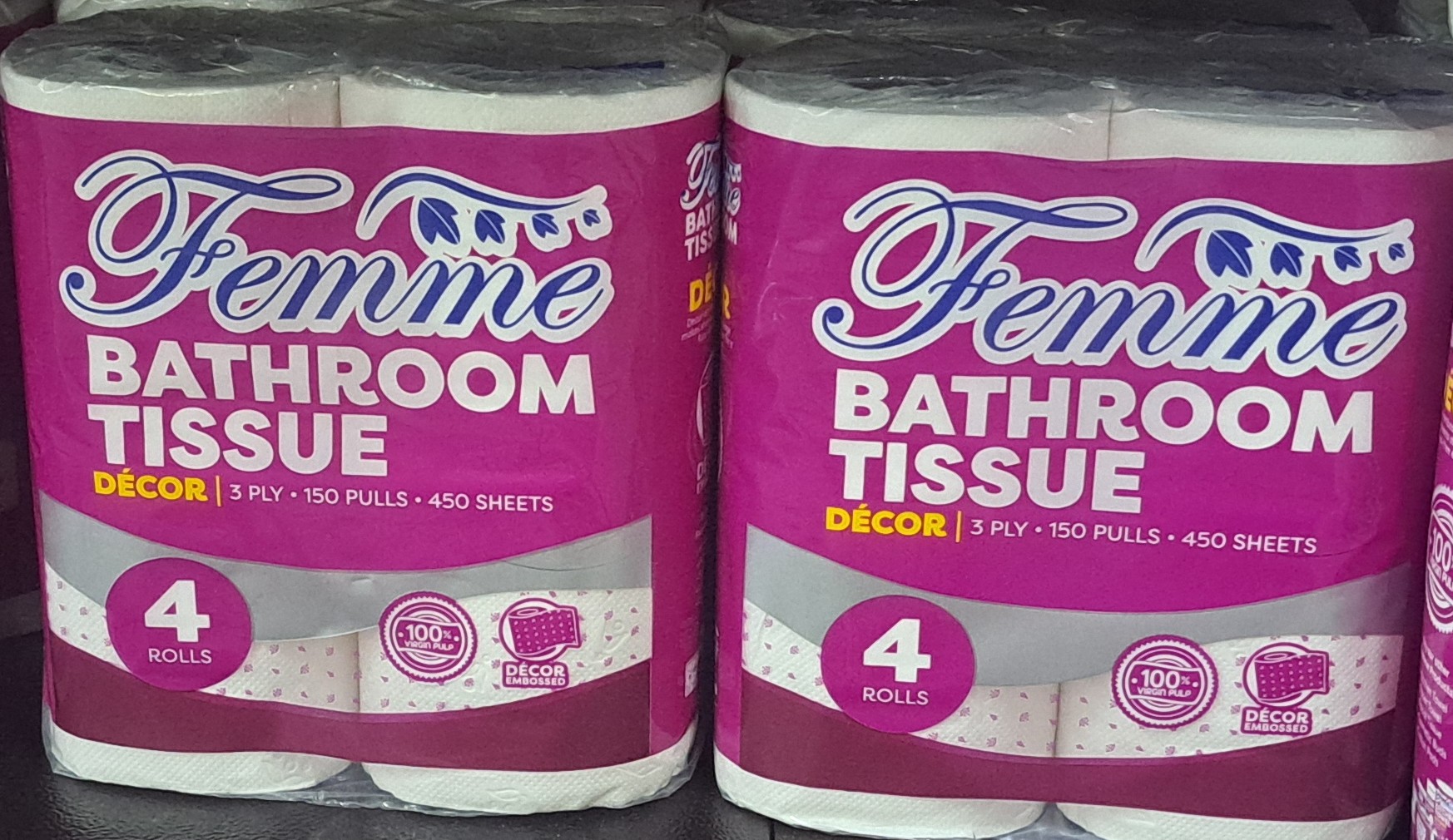 Femme Decor Bathroom Tissue 4 rolls 3 Ply 150 Pulls 450 Sheets | Shopee ...