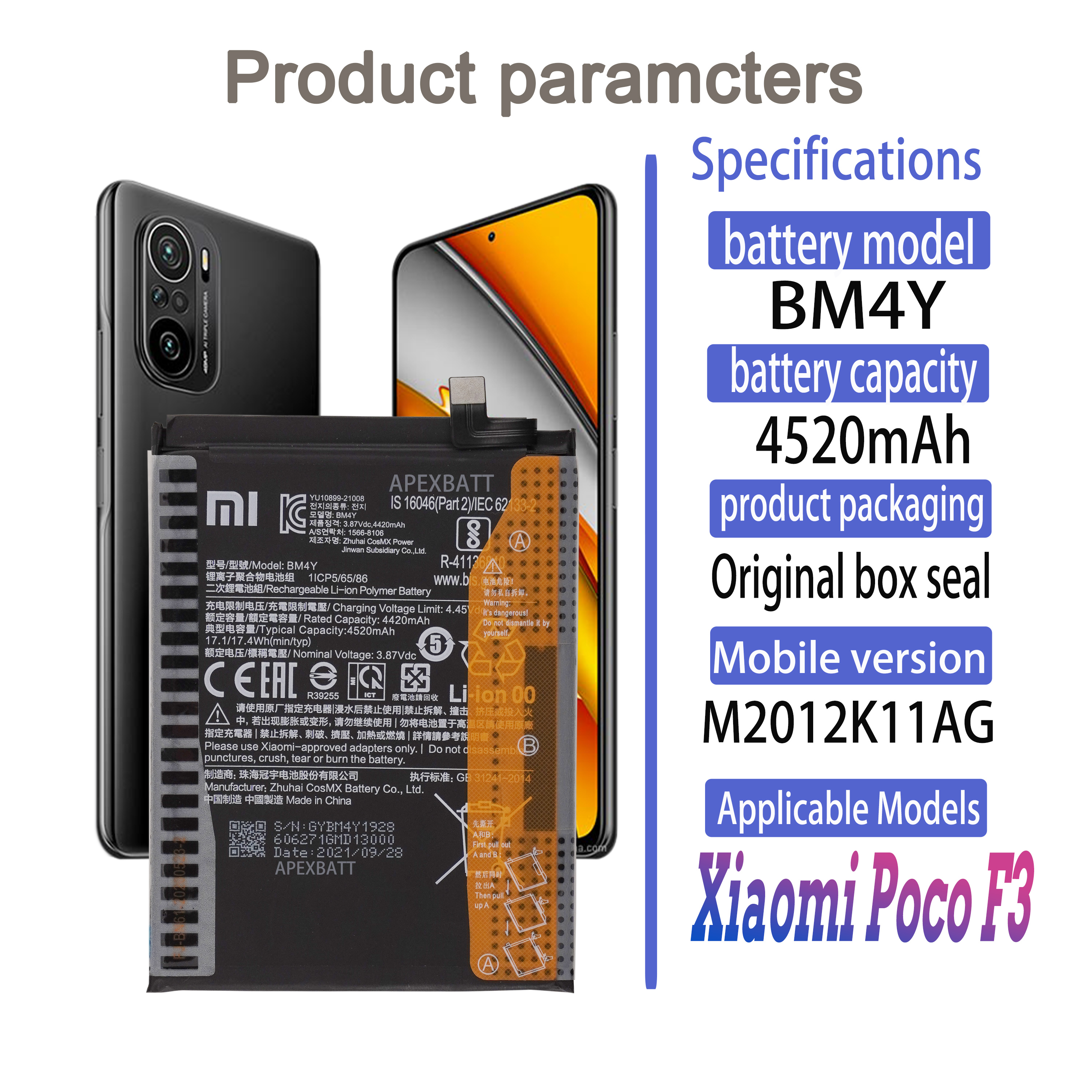 APEXBATT Replacement Phone Battery BM4Y For Xiaomi Poco F3 mobile ...