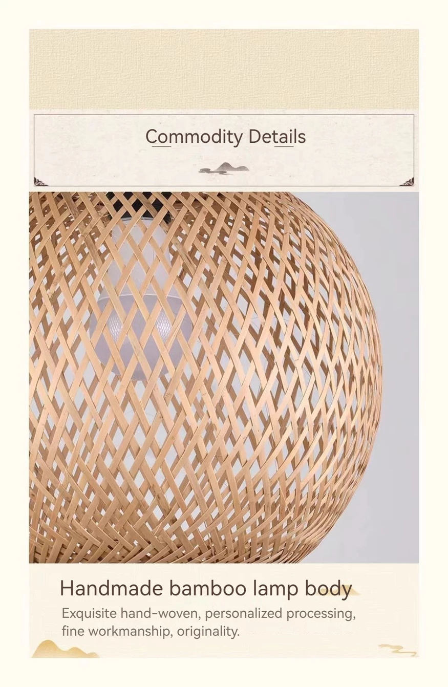 LED Retro Pendant Lights Dining Bamboo Chandelier Ceiling Light Rattan ...