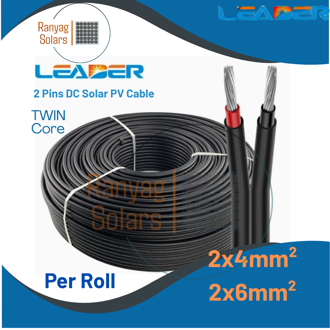 1 Roll (100meters) Solar Cable 2x4mm² 2x6mm² Leader PV Twin Core Wire ...